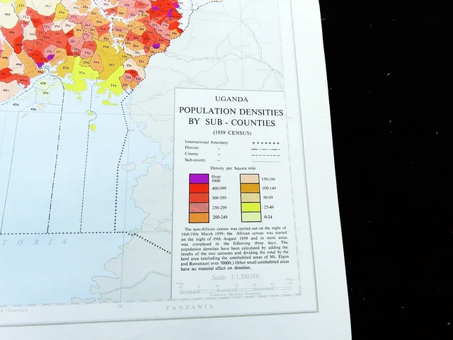 1967 VINTAGE MAP of Uganda Africa Population Density Populous African ...