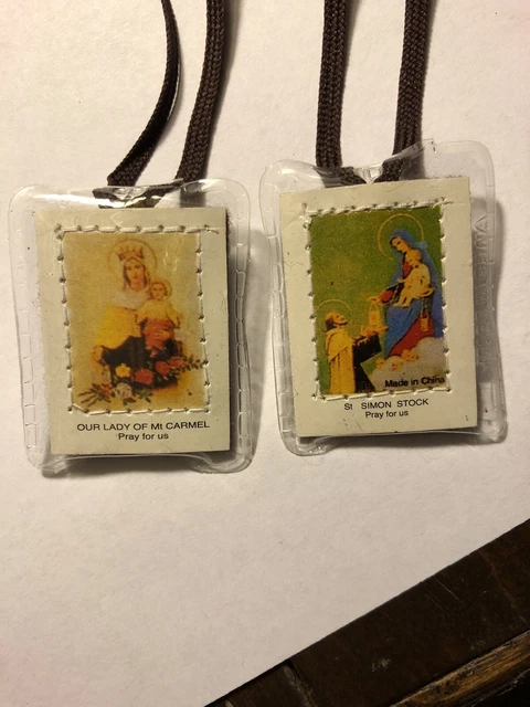 LAMINATED PLASTIC COVER Scapular Our Lady of Mt Carmel and Saint Simon ...
