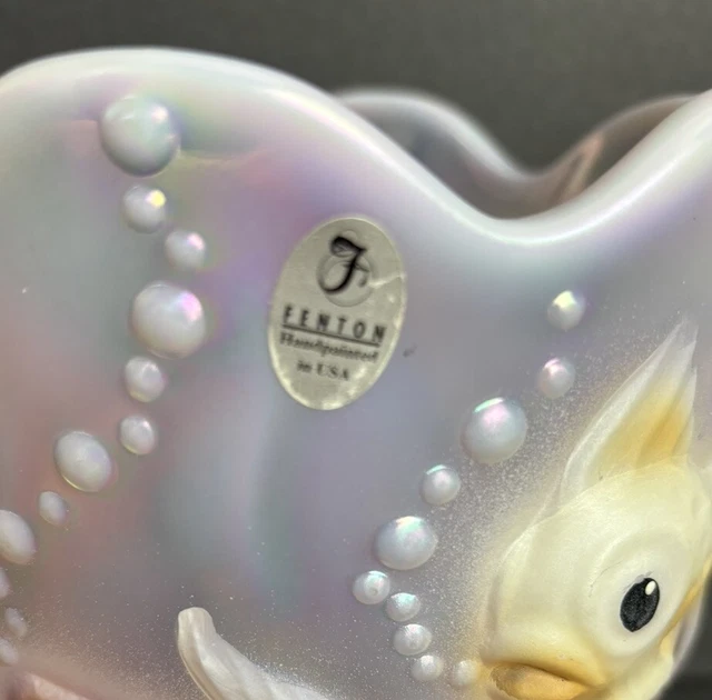 FENTON GLASS ATLANTIS Koi Fish Vase Pink Iridescent Hand Painted Vase ...