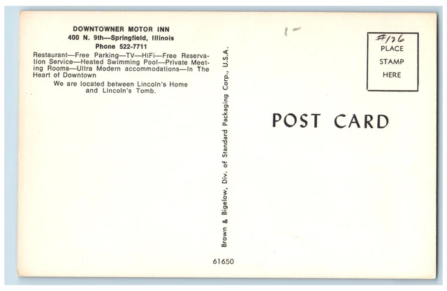 SPRINGFIELD ILLINOIS IL Postkarte Downtowner Motor Inn Außenpool um ...
