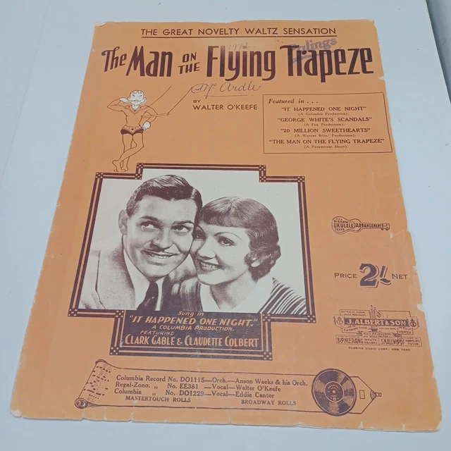 THE MAN ON The Flying Trapeze By Walter O'Keefe Clark Gable Vintage ...
