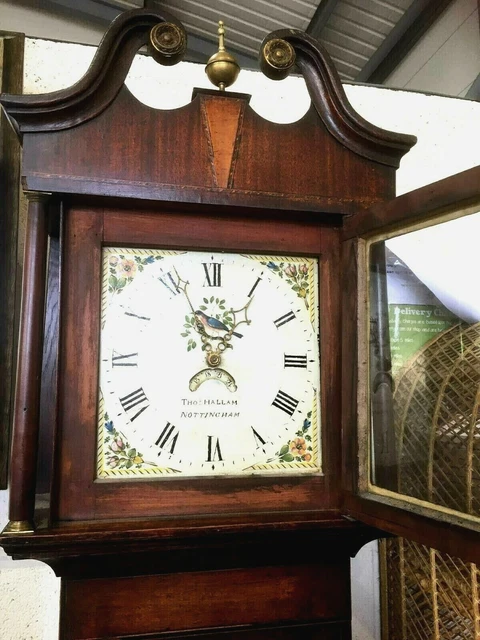 GRANDFATHER CLOCK ANTIQUE THOMAS HALLAM NOTTINGHAM 1800s Hand-Painted ...