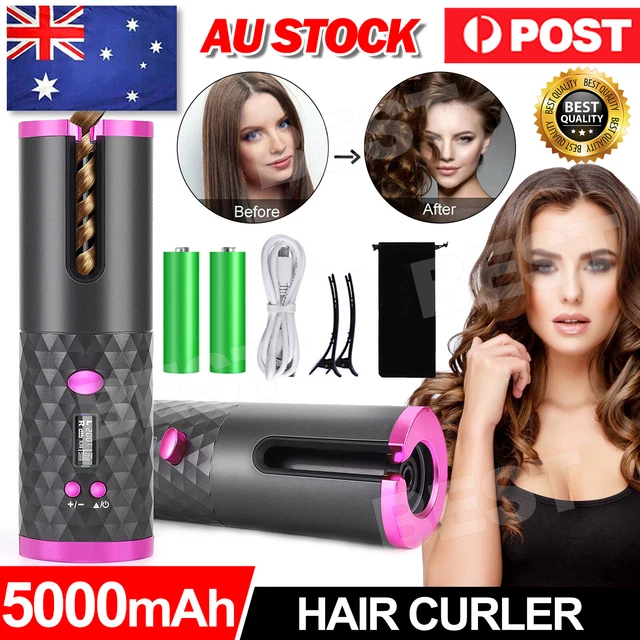 AUTO CORDLESS ROTATING Hair Curler Waver Curling Iron Wireless LCD ...