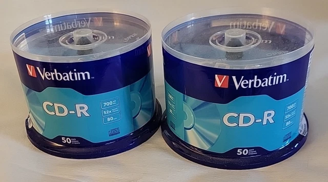 100 VERBATIM BLANK CD-R CDR Logo Branded 52X 700MB Media Discs New ...