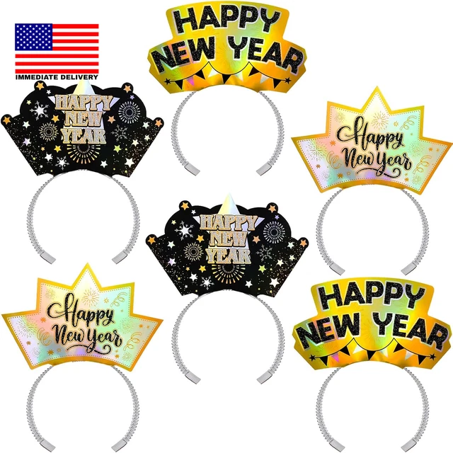 12 PACK HAPPY New Year Hats Glitter Headbands NYE Tiaras 2026 New Years ...