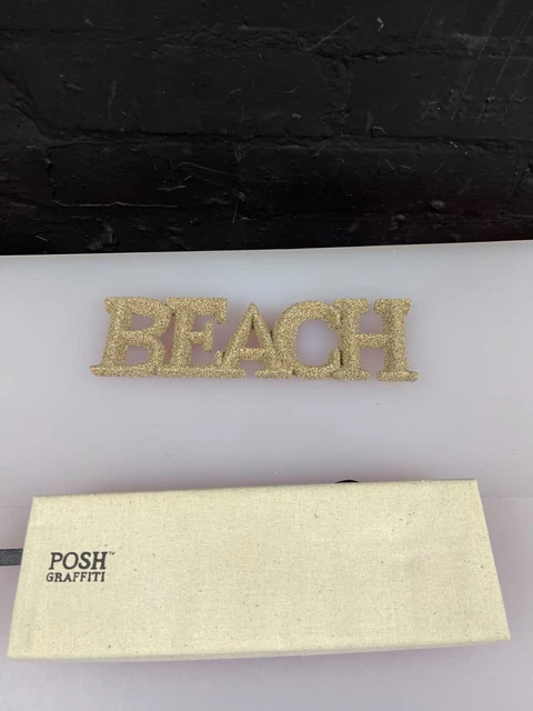 POSH GRAFFITI SAND BEACH Freestanding Wooden Word Sign 22 cm Wide 6 cm ...
