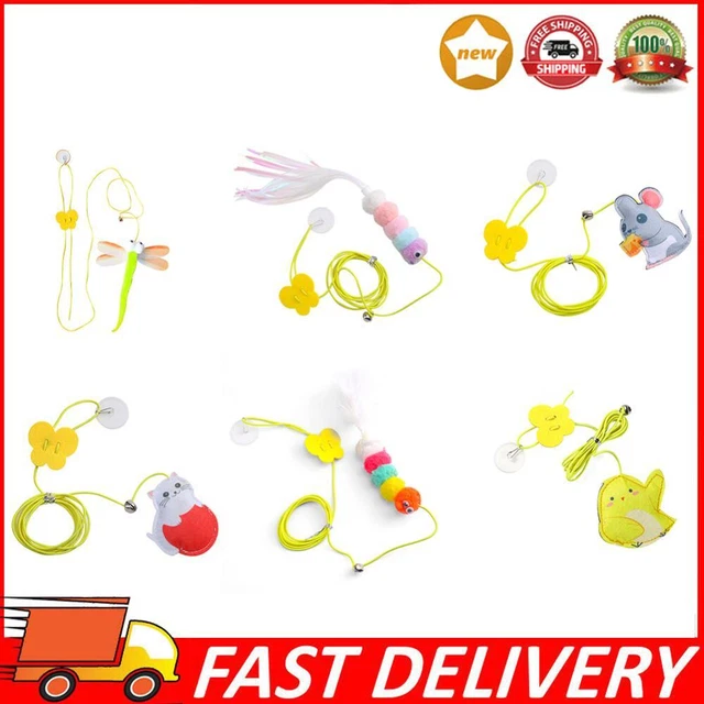 HANGING CAT TOY Funny Self-hey Stick with Bell Elastic Rope Kitten ...