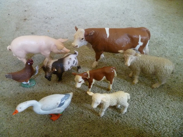SCHLEICH FARM ANIMALS Bundle Cow Calf Pig Sheep Lamb Goat Goose Chicken ...