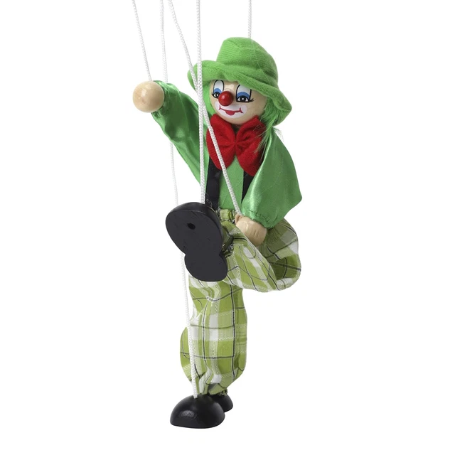 HAND PUPPET CLOWN Wood Marionette Toys Pull Strings Puppet Doll Movable ...