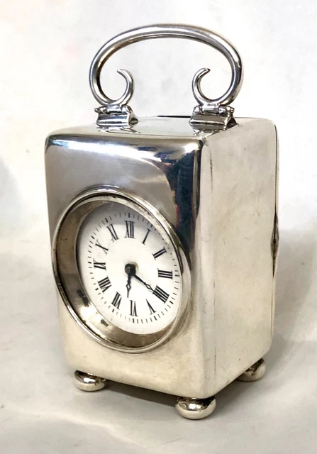 ANTIQUE ENGLISH STERLING SILVER Victorian Travelling Clock BIRMINGHAM ...
