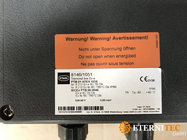 STEEL 8146/1051 TERMINAL box ex e PTB 01 ATEX 1016 control panel ...