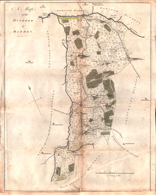 HASTED, KENT. THE Hundred of Marden - genuine antique map 1793. £75.00 ...