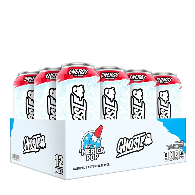 GHOST ENERGY DRINK America Pop Flavor Legendary Taste 12 Cans 16 oz ea ...