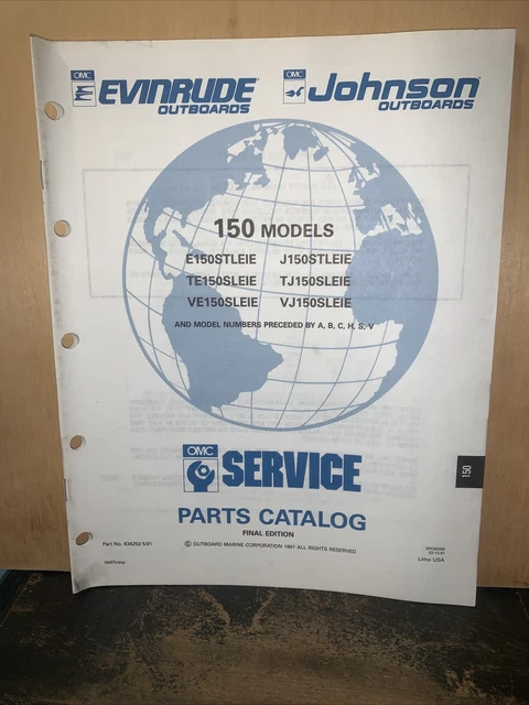 JOHNSON EVINRUDE -PARTS Catalog- For 150 Models 1991. £5.84 - PicClick UK