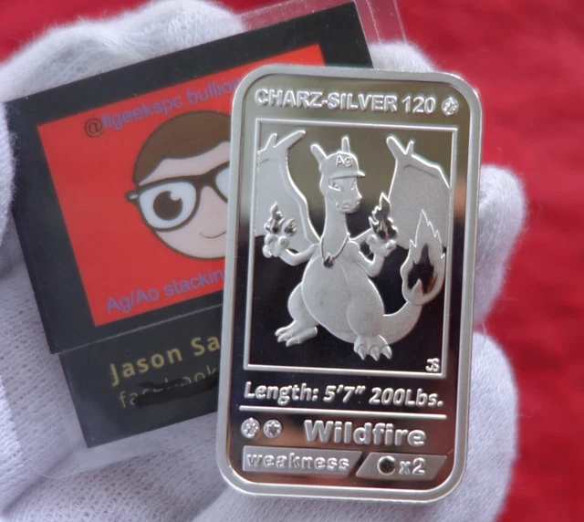 NEW! CHARIZARD POKÉMON Trading Card -1 troy oz .999 Silver Art {Proof ...