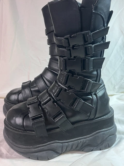 DEMONIA NEPTUNE 210 black platform boots mens 8 mid calf Punk Dark Goth ...