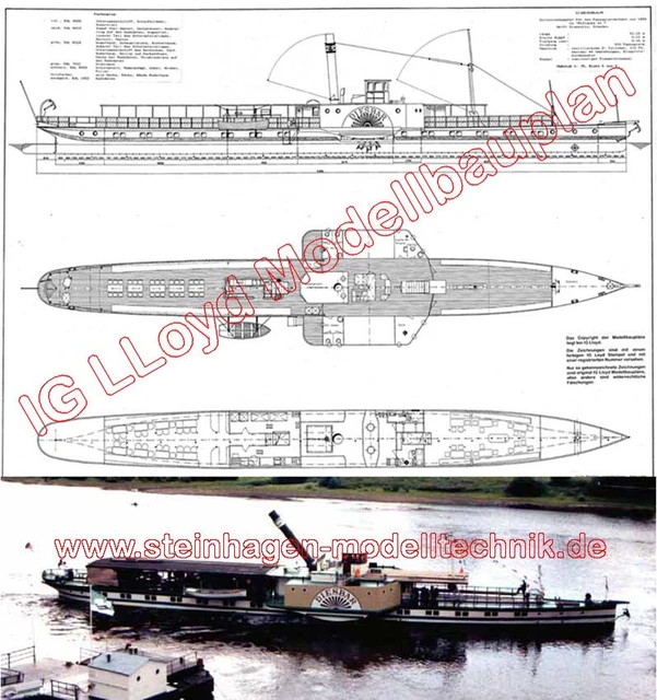 IG LLOYD MODELLBAUPLAN Elbe-Seitenraddampfer DIESBAR im Maßstab 1:75 (1 ...