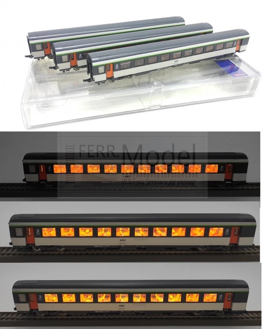 ROCO 74032 - SNCF set of 3 carriages ''Coral'' ILLUMINATED by 2cl. type ...