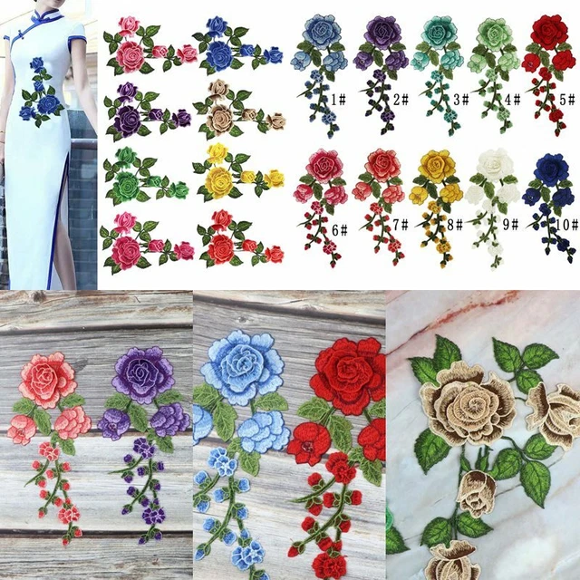DIY ROSE FLOWER Patch Iron Sew On Embroidered Badge Clothes Embroidery ...