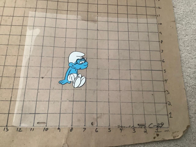 ORIGINAL HANNA-BARBERA SMURFS Animation Production Cel: BRAINY SMURF ...