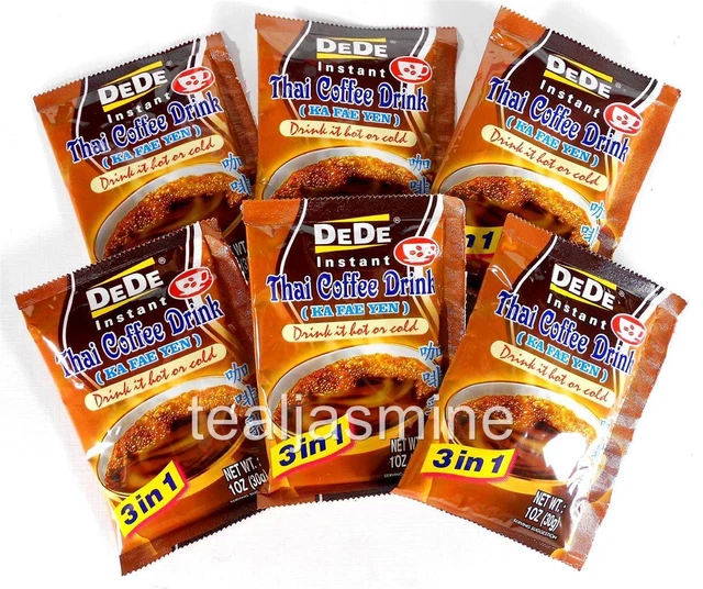 6 POUCHES 1.23 Oz. DeDe Instant THAI COFFEE "Ka Fae Yen" Ready in ...