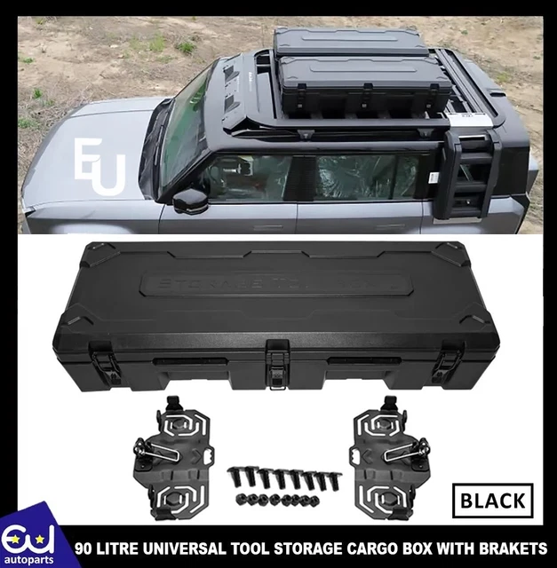90 LITRE UNIVERSAL Tool Storage Cargo Box With Brakets Roof Rails Rack ...