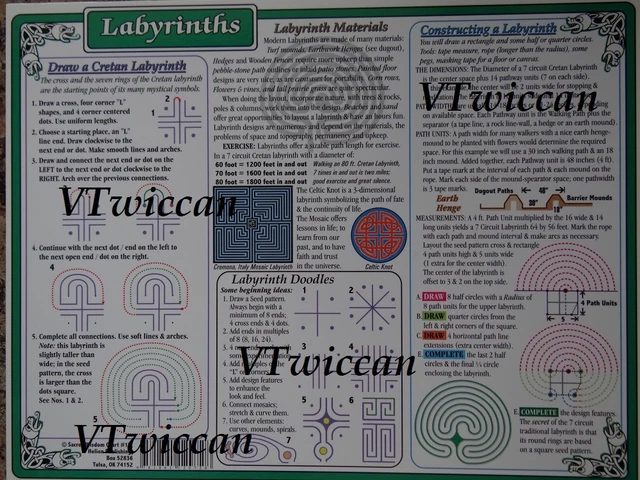 LABYRINTHS CHART 2-SIDED Laminated Wiccan Pagan Metaphysical Reference ...