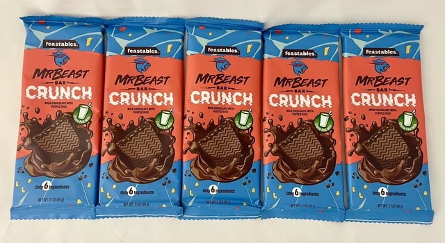 5 MR BEAST Feastables CRUNCH Milk Chocolate Puffed Rice Chocolate Bar 2 ...