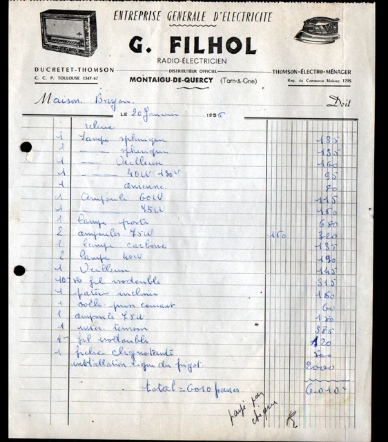 MONTAIGU-DE-QUERCY (82) ETS ELECTRICITE "FILHOL" illustrée FER à ...