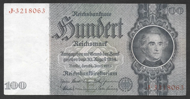 BANKNOTE GERMAN REICH - Reichsbanknote - 100 Reichsmark - 1935 - aUNC £ ...