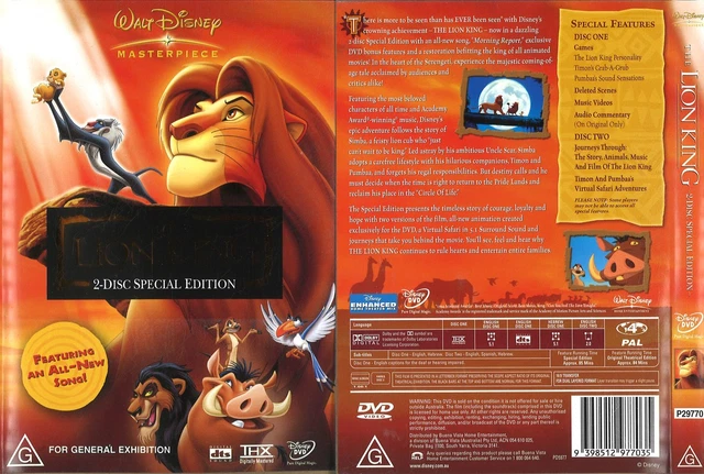243D A NEW SEALED DVD Region 4 WALT DISNEY THE LION KING 2-DISC SPECIAL ...