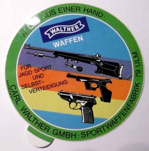 WERBE-AUFKLEBER WALTHER SPORT-WAFFEN Pistole Gewehr 80er Schiesssport ...