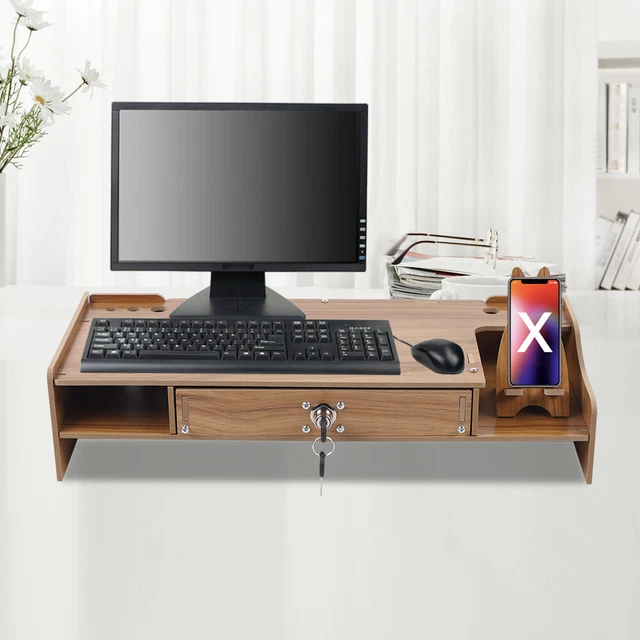 COMPUTER MONITOR STAND Riser with Drawer - Wood Desk Organizer with ...