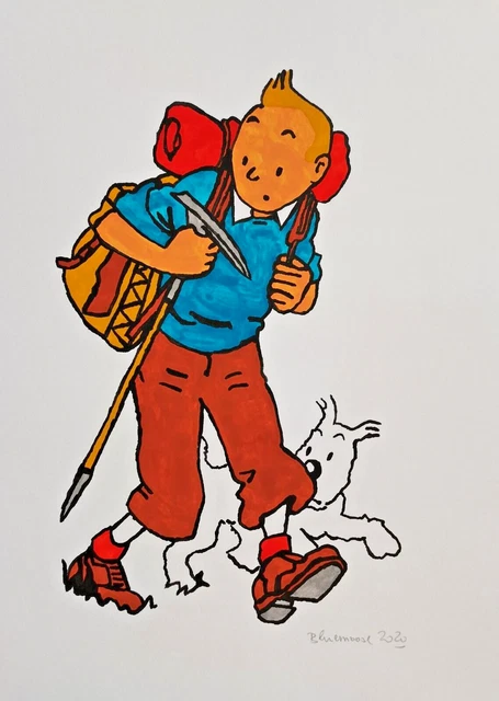 TIM UND STRUPPI Comic Gemälde Gouache Papier 21x30cm Original Mooseart Unikat EUR 60,00 ...