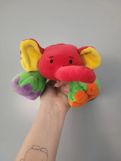 VINATGE BABY KEEL Birthdays Colour Block Soft Toy Elephant Rattle ...