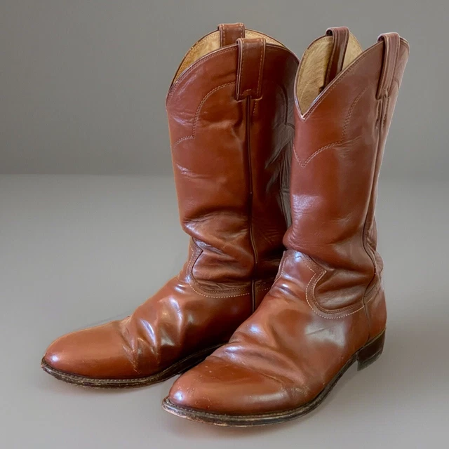 VINTAGE JUSTIN ROPER Boots Mens 9D Brown Kipskin Leather Cowboy Western ...