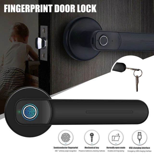 SAFE FINGERPRINT INTERNAL Door Lock Biometric Smart Door Handle w/ 2 ...