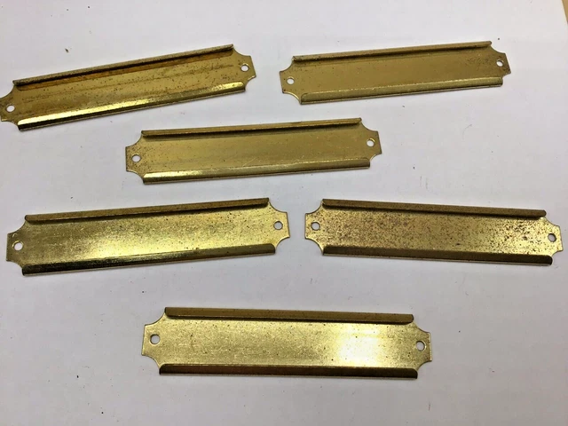 6 ANTIQUE 2-HOLE Brass Card Label Name Plate slide-in Holder $19.99 ...