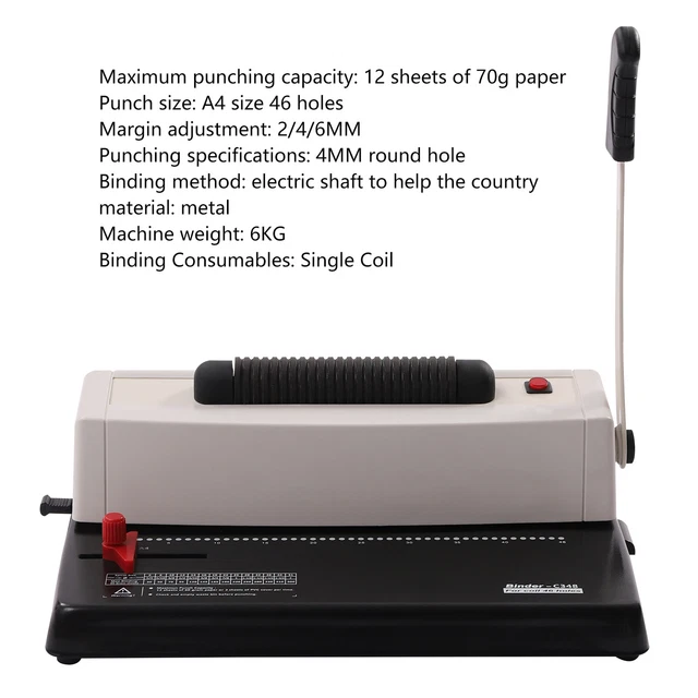 LETTER SIZE COIL A4/ A5 Paper Punching Binding Machine 46 Holes Ring ...