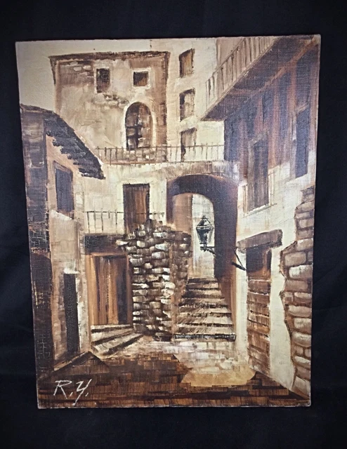 JOLI PETIT TABLEAU signé R.Y Sujet: jolie ruelle de ville. Huile sur ...