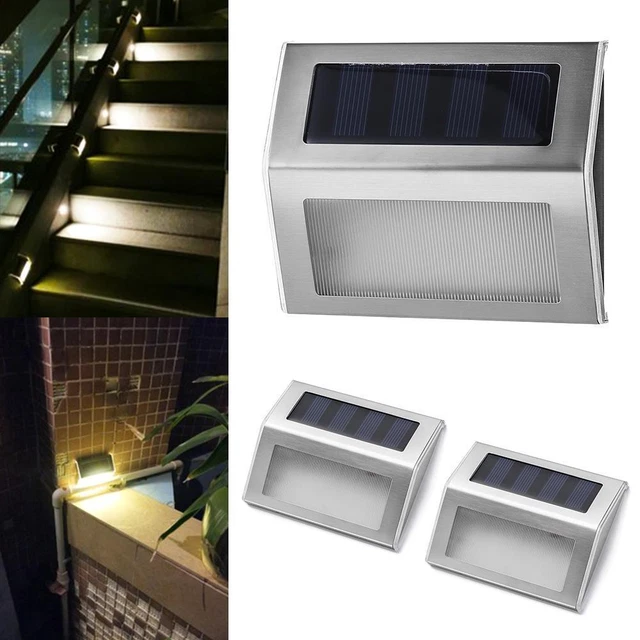 WALL MOUNT PATHWAY Stair Step Solar Powered Light Sensor Night Lamp LED ...
