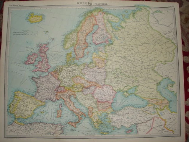1920 GRAND CARTE ~Europe Politique~ 58.4cm x 45.7cm EUR 33,64 - PicClick FR