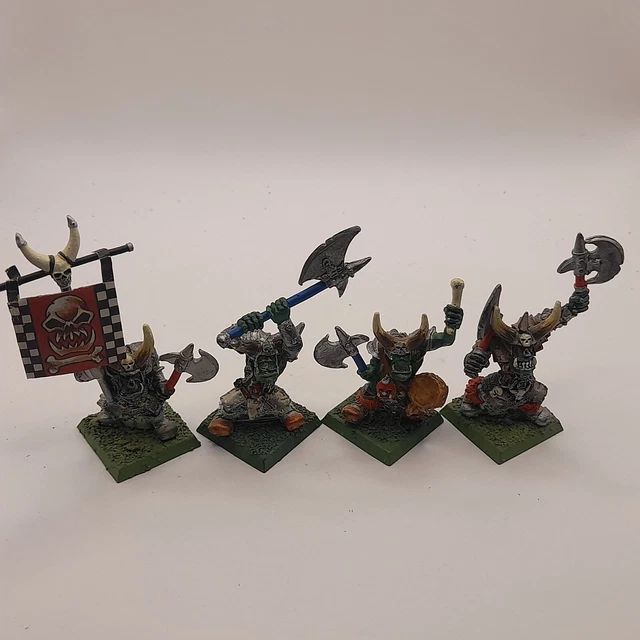 WARHAMMER FANTASY CHAOS DWARFS BLACK ORC COMMAND (4) Metal Painted GW ...