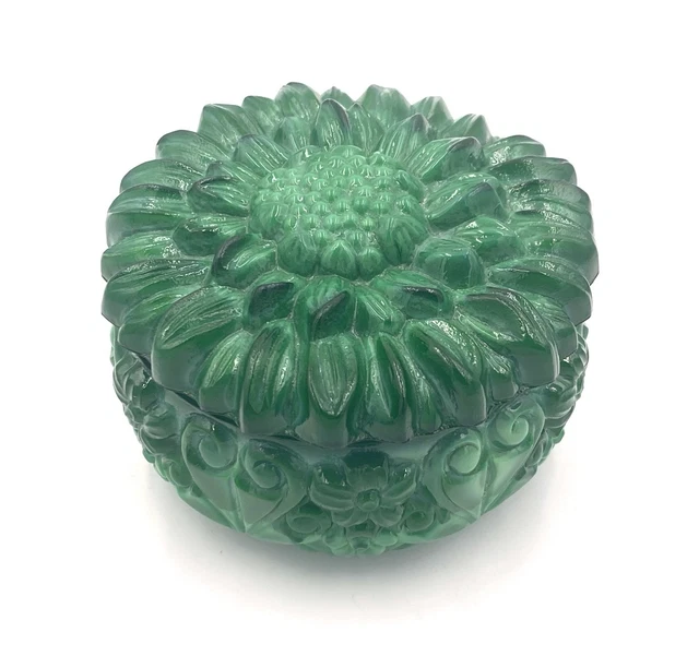 BOÎTE VERRE MALACHITE Curt Schlevogt Chrysanthème Art Deco Ø9,5cm ...