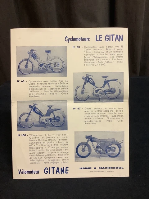 RARE CATALOGUE 1950’S Cyclomoteurs LE GITAN & Motos GITANE Brochure ...