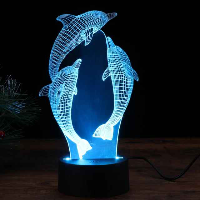 3D COLORFUL DOLPHIN Base Touch Electronic Desk Lamp Touch Night Lamp No ...