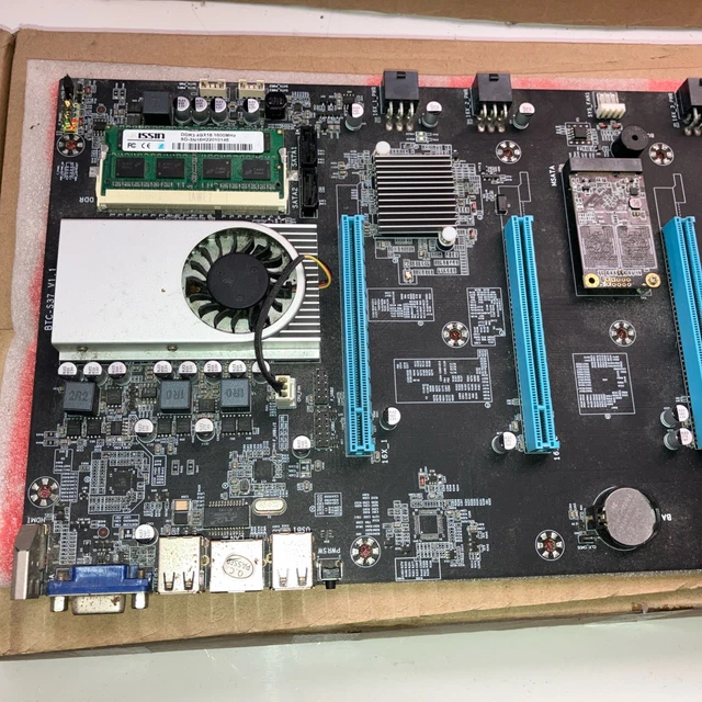 BTC-S37 V1.1 MINING Motherboard 8x PCIe Slot 8GB DDR3 RAM Celeron CPU £ ...
