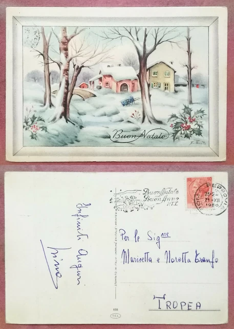 I122710 CARTOLINA ILLUSTRATA augurale - Buon Natale - 1956 EUR 4,00 - PicClick IT