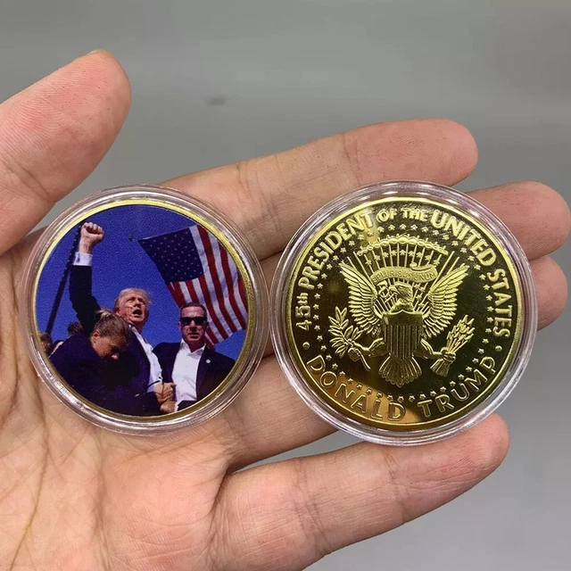 USA PRESIDENT 2024 Donald Trump Fight Shooting Assassination Gold Coin ...