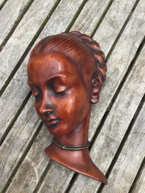VINTAGE 1960'S GERMAN Achatit Handarbeit Young Girl Wall Mask Bust ...